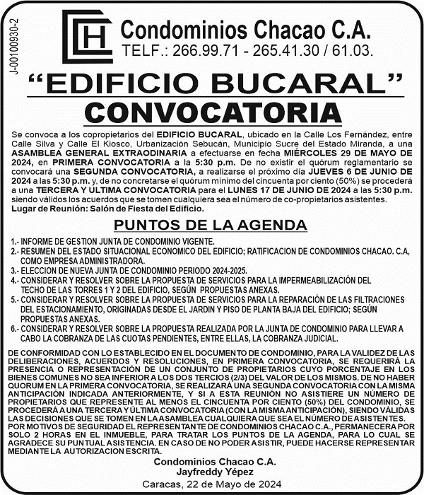 CONVOCATORIA EDIFICIO BUCARAL